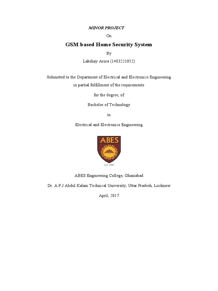 Gsm Based Home Security System Minor Project Pdf Arduino Digital Technology 