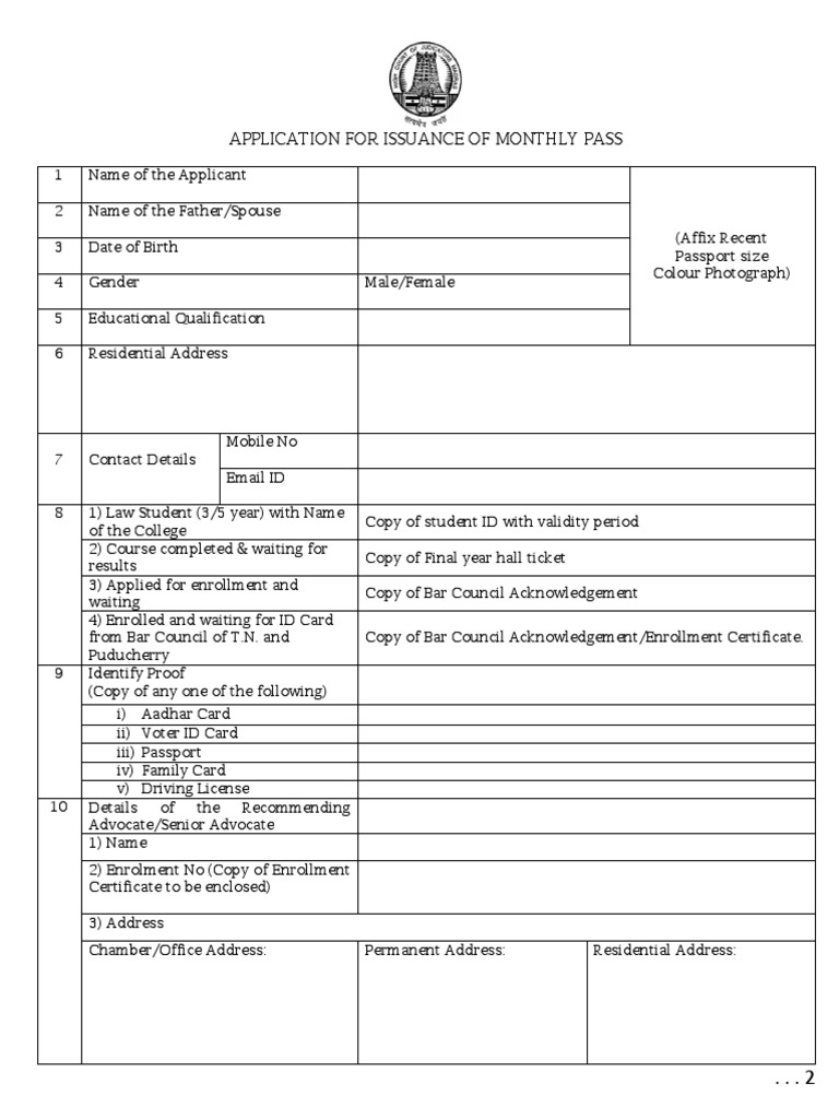 Application For Issuance of Monthly Pass | PDF | Advocate | Identity ...