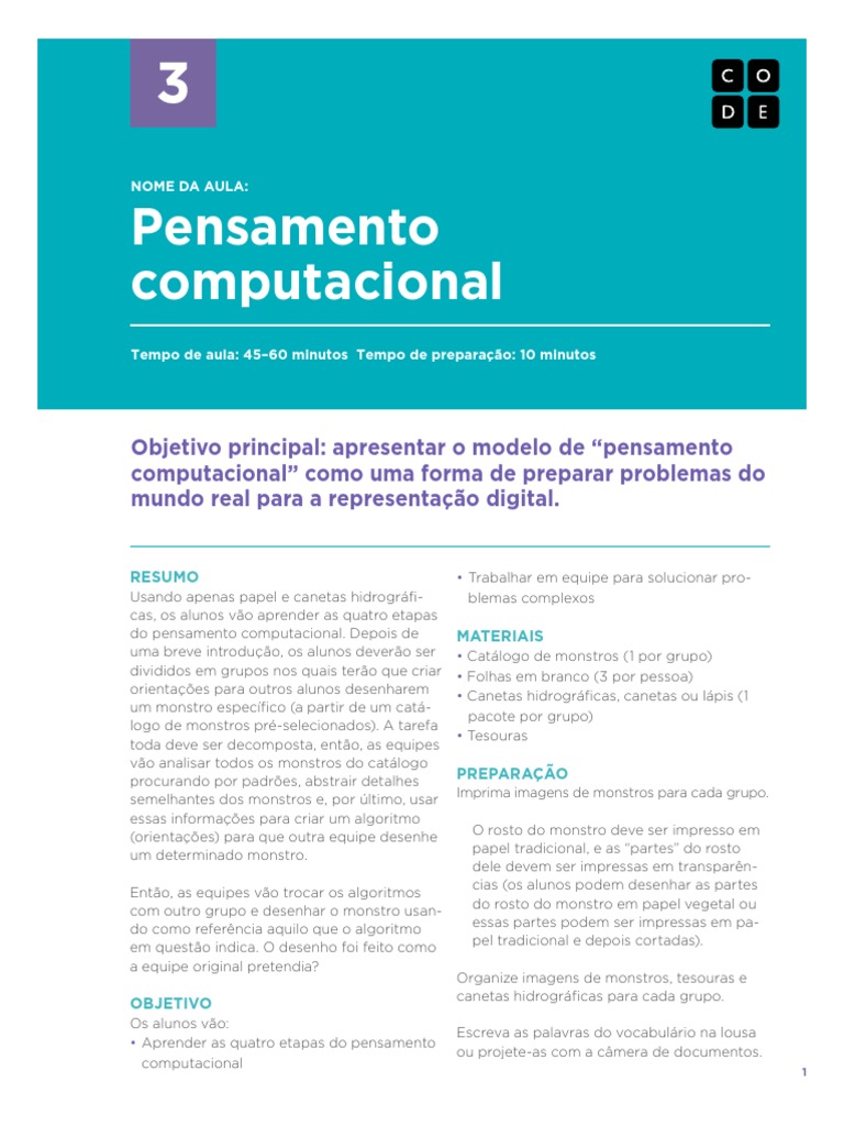 Pensamento computacional | Algoritmos | Pensamento
