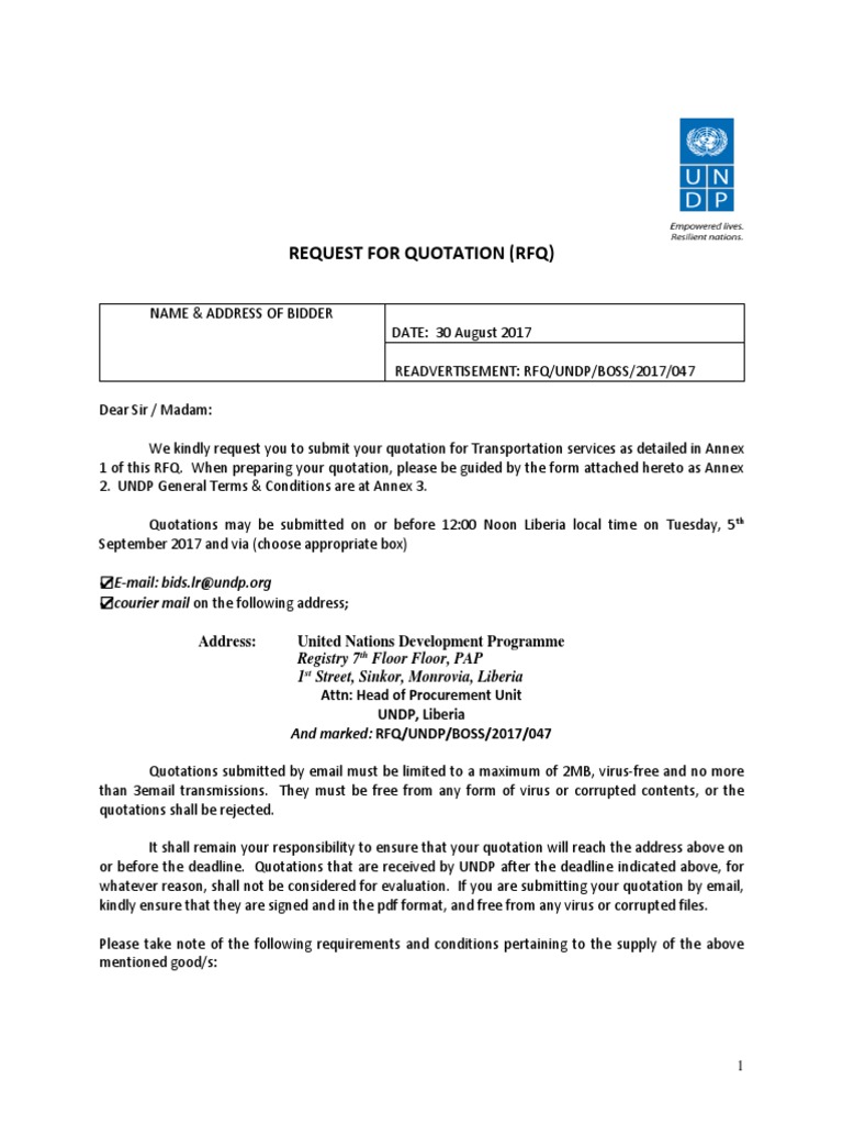 Request For Quotation For Transportation Services | PDF | Invoice ...