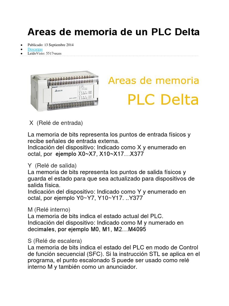 Memoria de un PLC Delta: Tipos y Usos | PDF | Relé | Poco