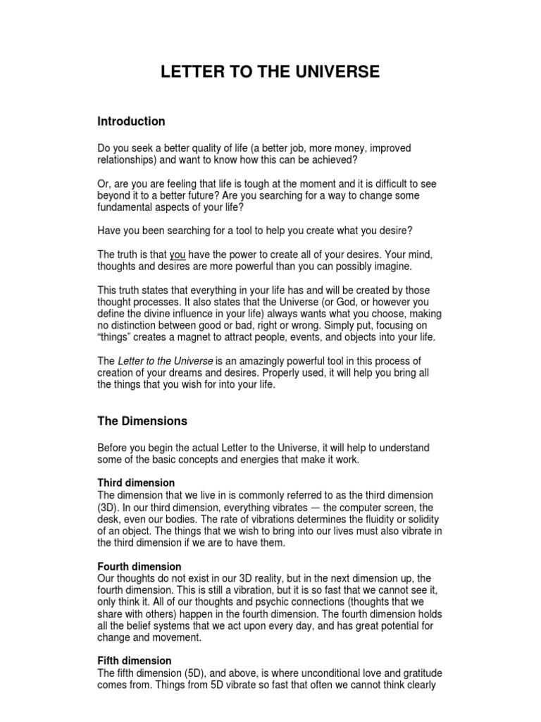 Letter To The Universe: Third Dimension | Download Free PDF | Thought ...