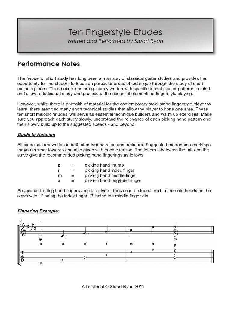Ten Fingerstyle Etudes: Performance Notes | PDF | String Instruments ...