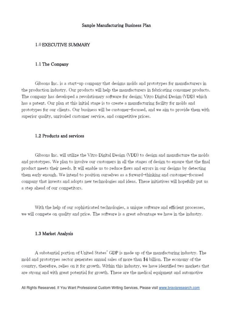 Sample Manufacturing Business Plan | PDF | Marketing | Sales