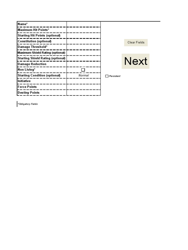 Name Maximum Hit Points Starting Hit Points (Optional) Constitution ...