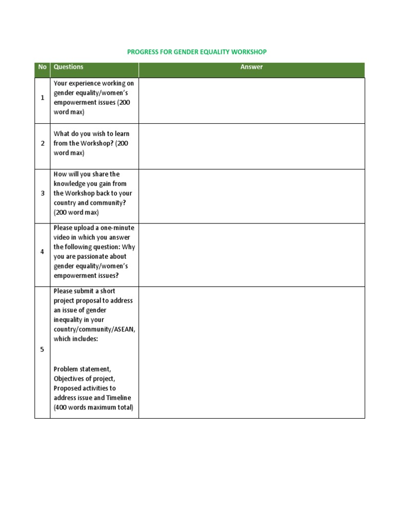 Gender Equality Workshop (Brunei Darussalam) Questions - 30 Maret 2019 ...
