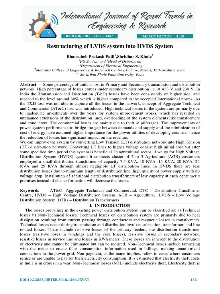 Restructuring of Lvds System Into Hvds System | PDF | Electric Power ...