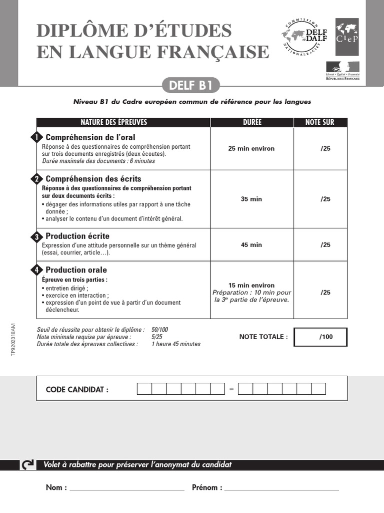 Exemples d'examens DELF B1 | PDF | France | Journaux