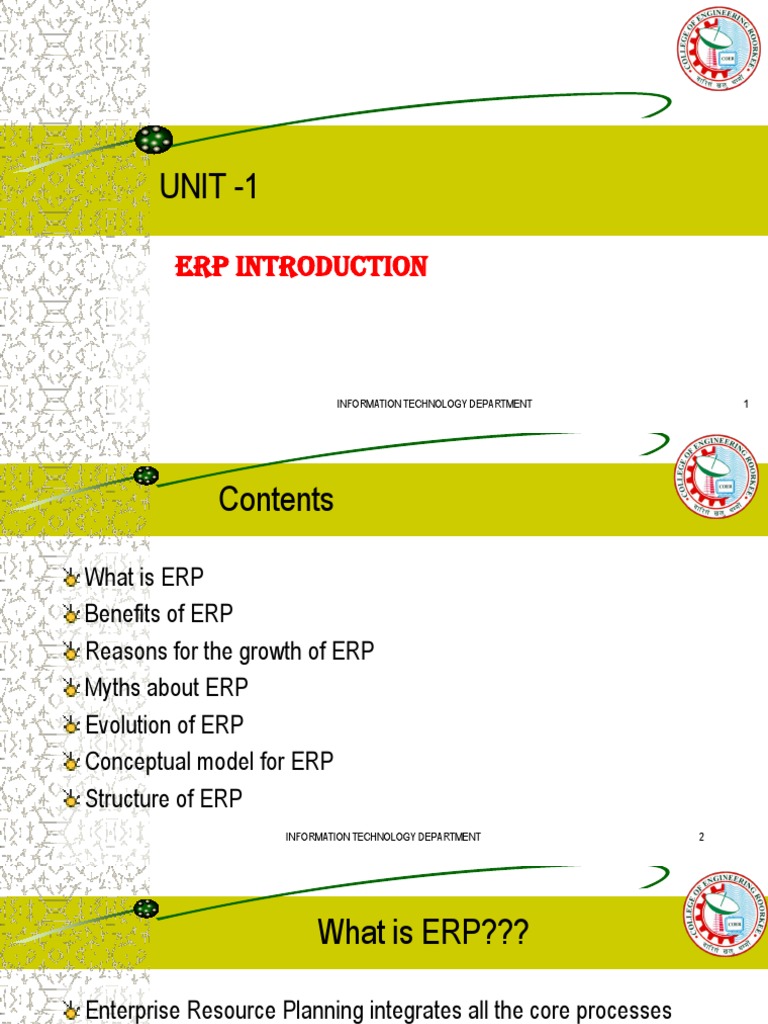 Unit - 1: Erp Introduction | PDF | Enterprise Resource Planning | Human ...