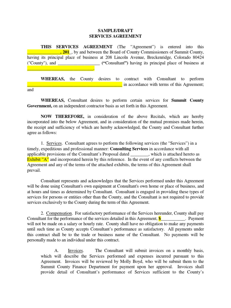 Exhibit A Sample Services Agreement | PDF | Indemnity | Liability Insurance
