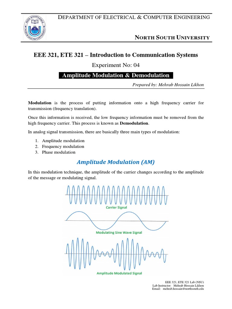 Amplitude Modulation & Demodulation: D E & C E | PDF | Modulation ...
