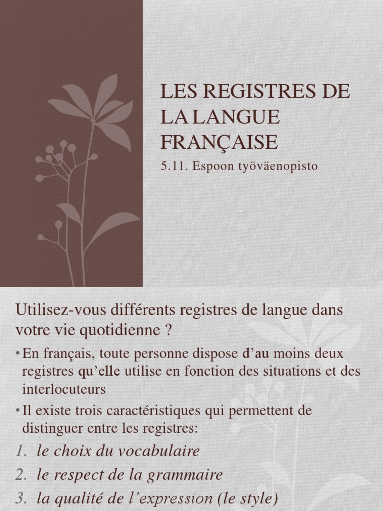 Registres de La Langue Francaise | PDF | Langue française | Sémiotique