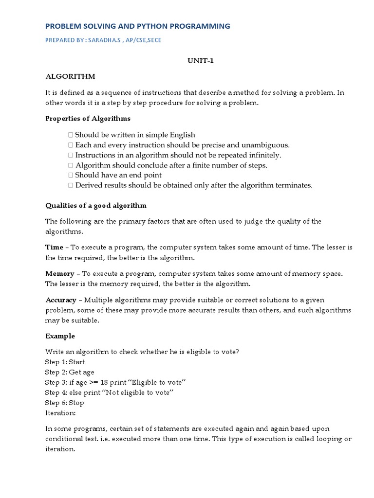 An Introduction To Problem Solving Through Algorithms Pseudocode Flowcharts And Programming 