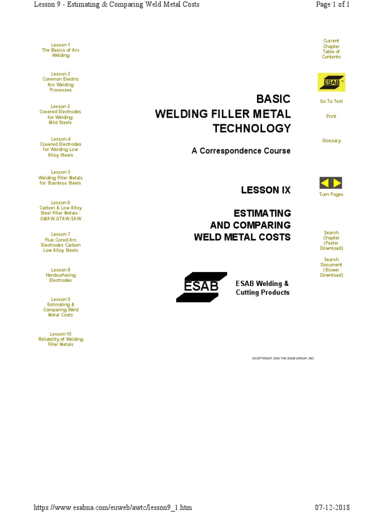 Basic Welding Filler Metal Technology: Lesson Ix Estimating and ...