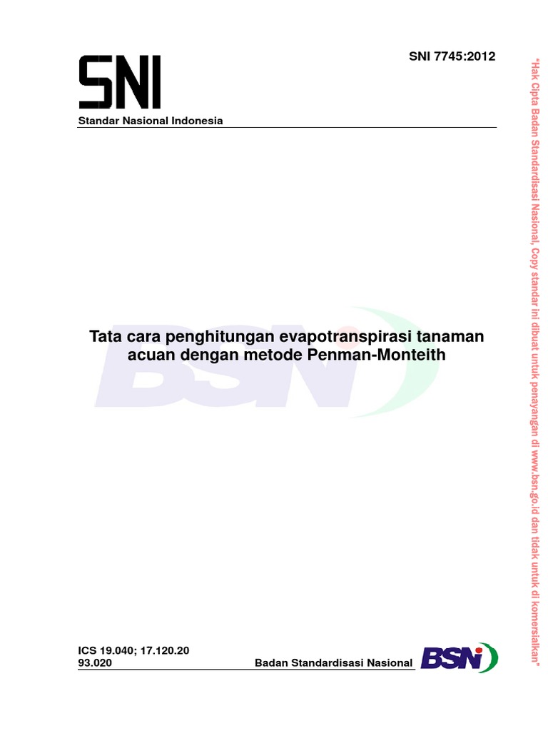 Hidrologi - SNI 7745 2012 Tata Cara Penghitungan Evapotranspirasi ...