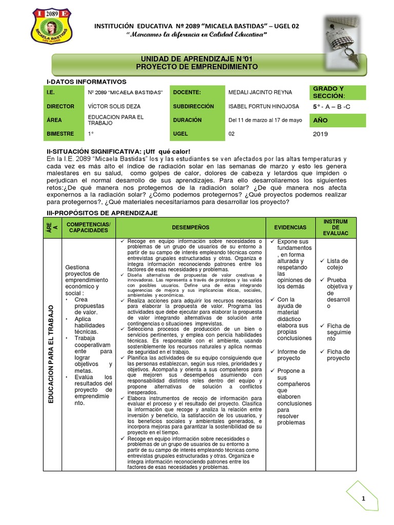Unidad de Ept 5° Ebr | PDF | Presupuesto | Cognición