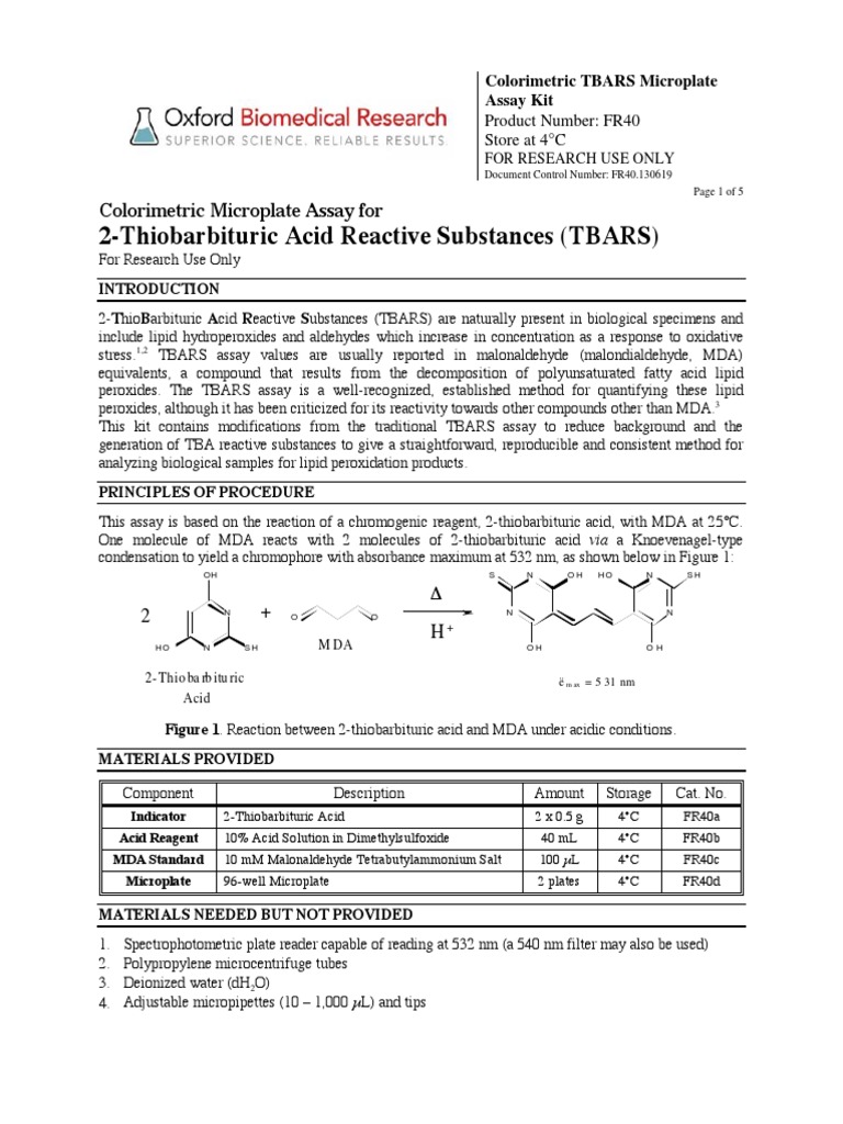 Thiobarbituric Acid Reactive Substances (TBARS PDF | PDF | Lipid ...