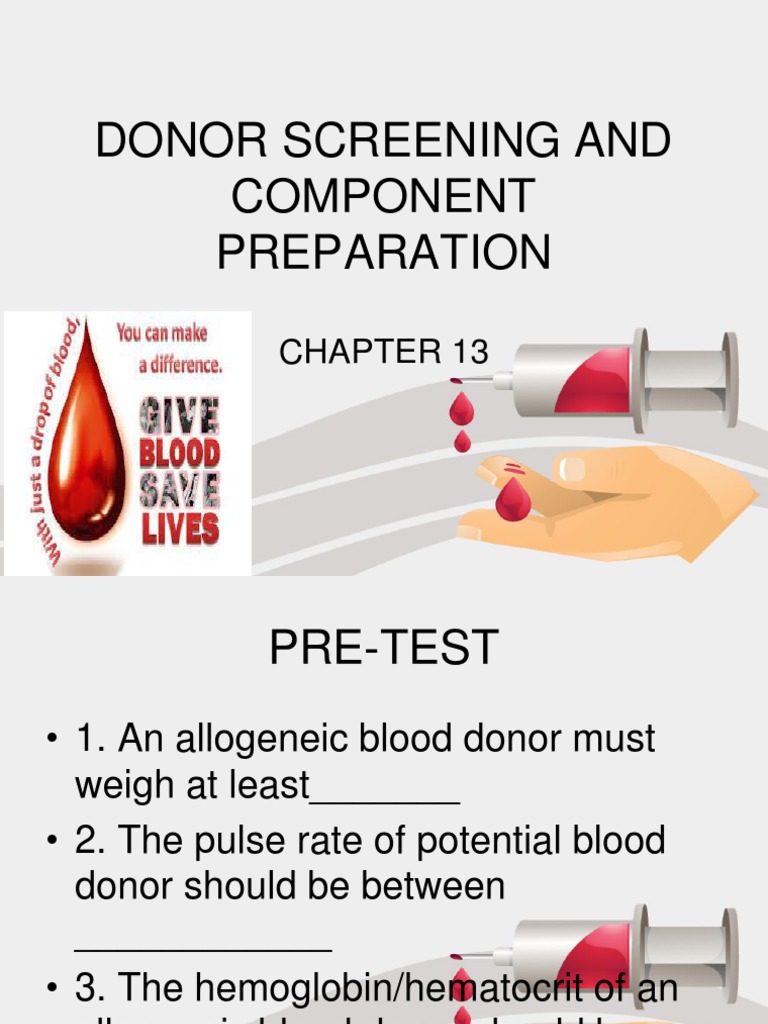 Donor Screening and Component Preparation | PDF | Blood Donation ...