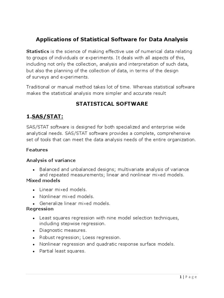 Applications of Statistical Software For Data Analysis | PDF ...