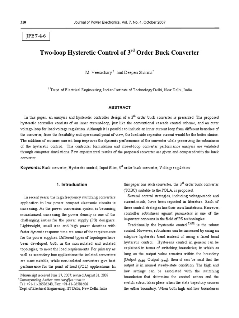 Two-Loop Hysteretic Control of 3 Order Buck Converter: M. Veerachary ...