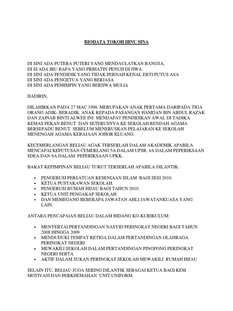 Biodata Tokoh Pelajar | PDF