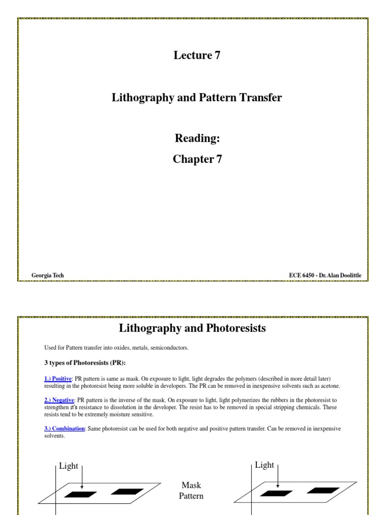 ECE6450L7 Optical Lithography | PDF | Photolithography | Natural Philosophy