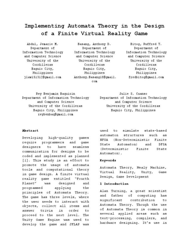 Implementing Automata Theory in The Design of A Finite Virtual Reality ...