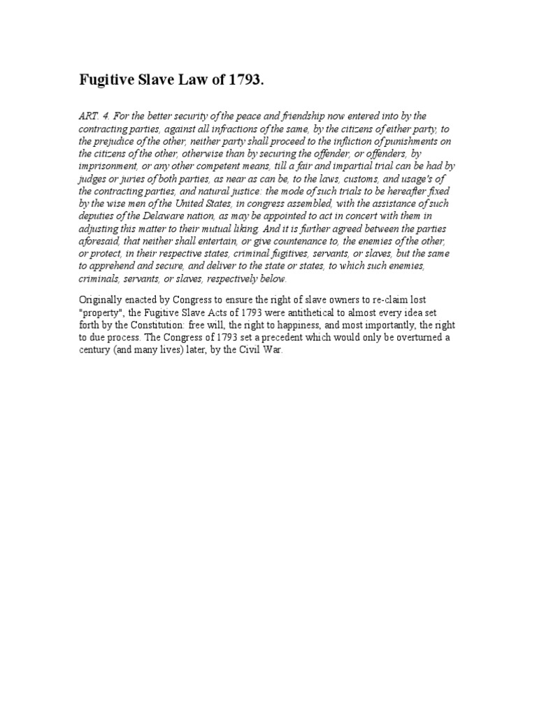 Fugitive Slave Law of 1793 | PDF