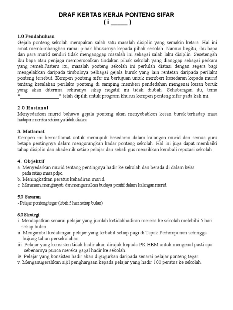 Draf Kertas Kerja Program Tangani Ponteng | PDF