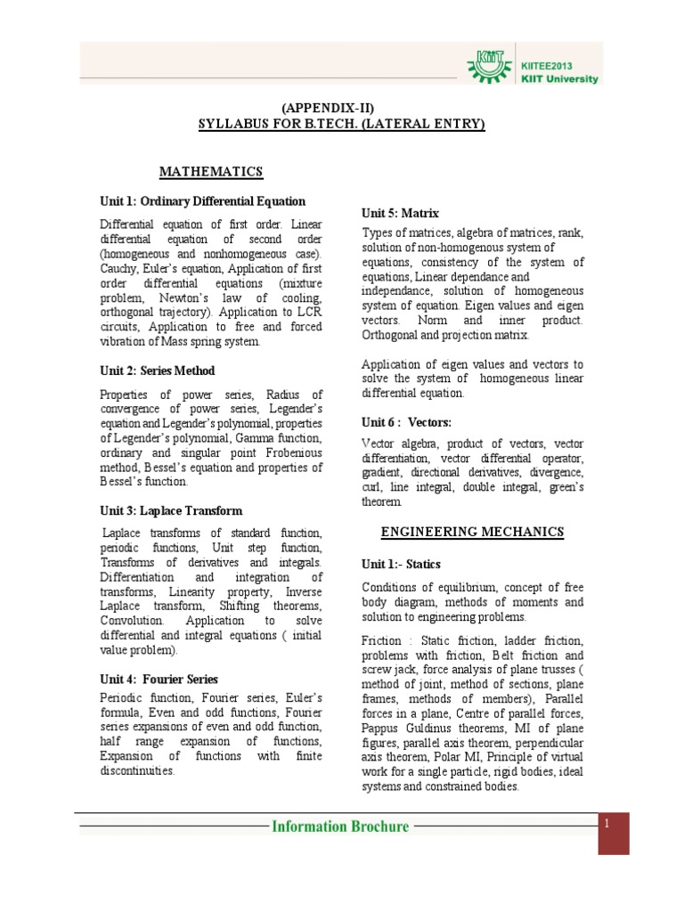 (Appendix-Ii) Syllabus For B.Tech. (Lateral Entry) | PDF | Ordinary Differential Equation ...