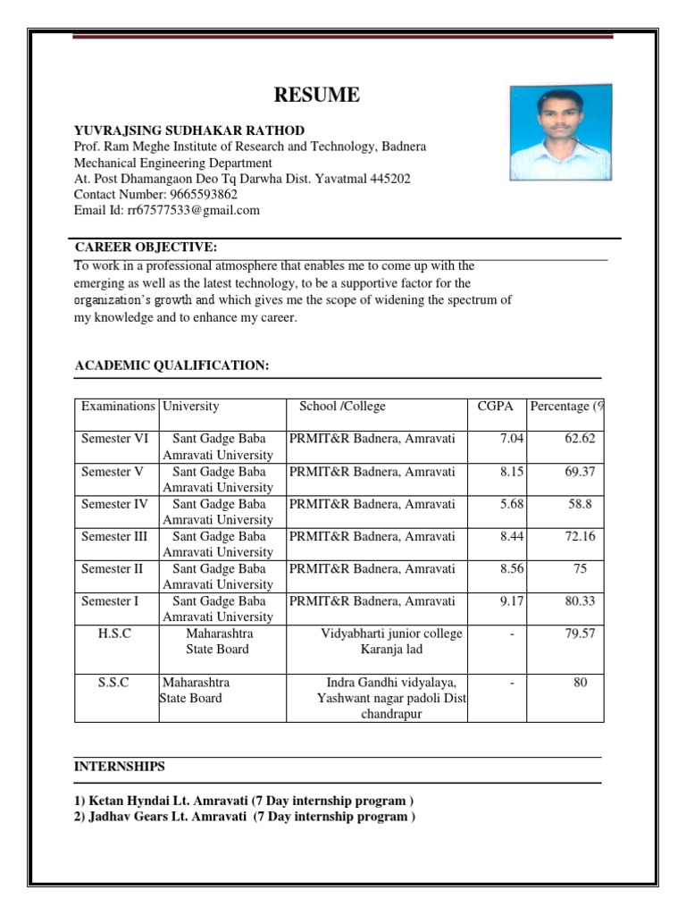 Resume: Yuvrajsing Sudhakar Rathod | PDF