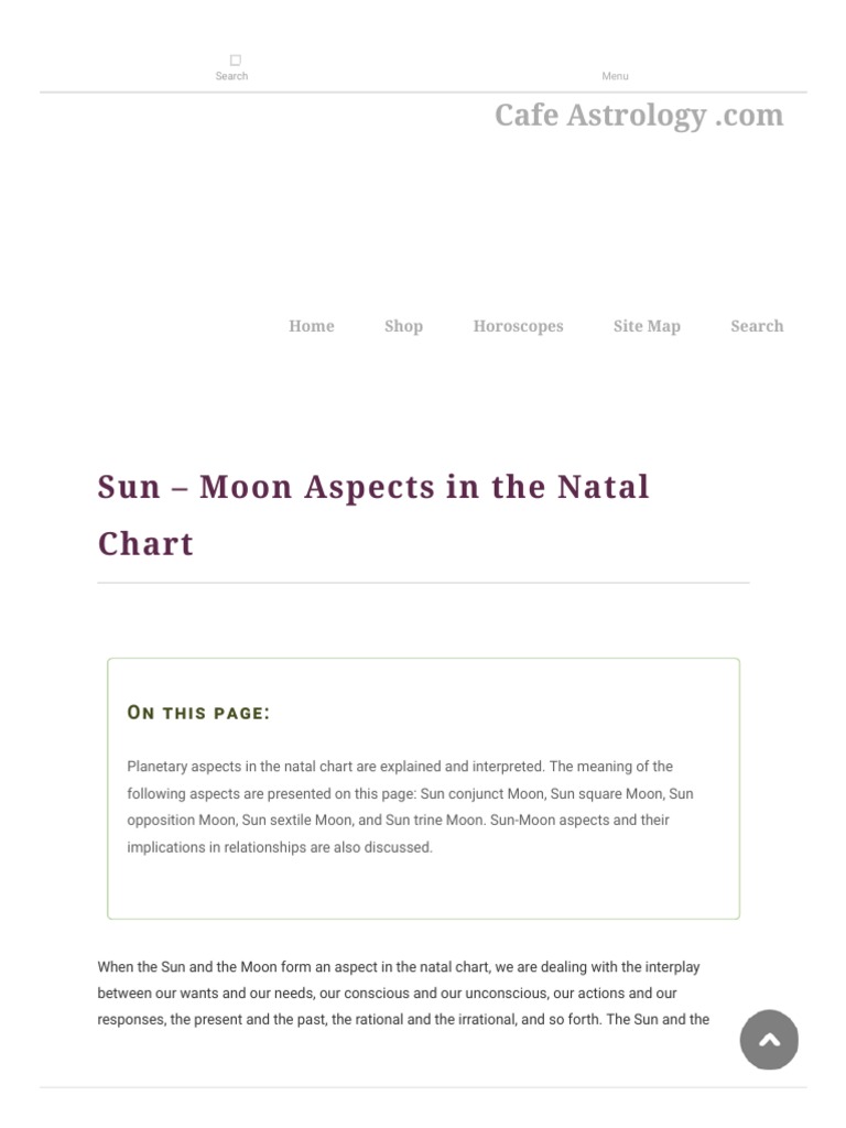 Sun - Moon Aspects in The Natal Chart | PDF | Horoscope | Astrological Sign