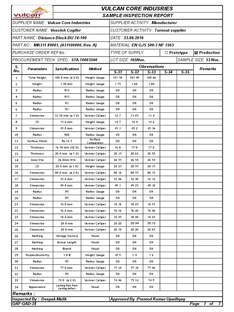 7,-Qad-28sample Inspection Report Mach. 74-100 | Download Free PDF | Nature