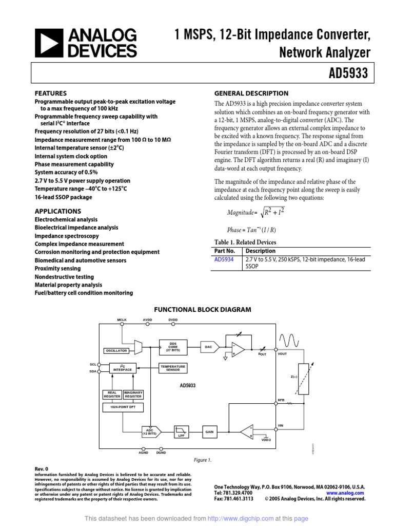 Datasheet AD5933 (Rev.0) | PDF | Signal To Noise Ratio | Electrical ...