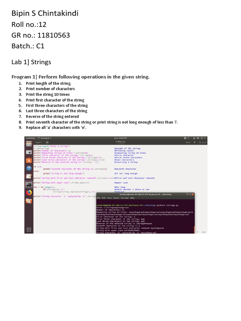 Lab 1 Strings and Lists Programs | PDF
