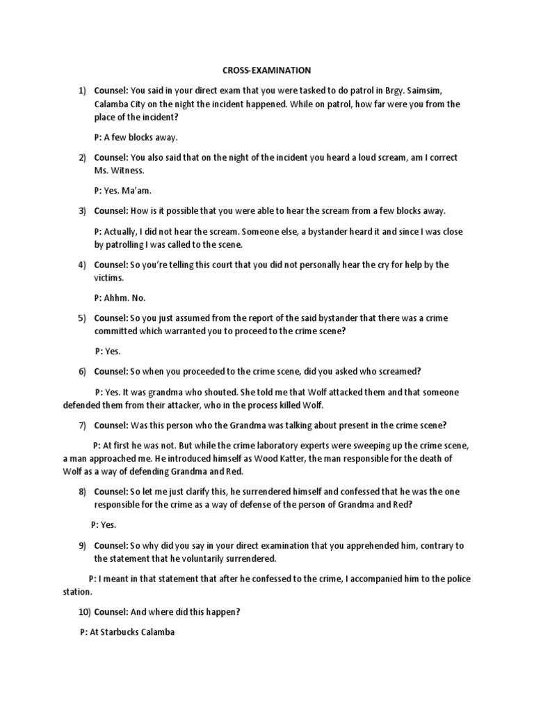 Cross Examination Police Officer Red Riding Hood | PDF | Miranda ...