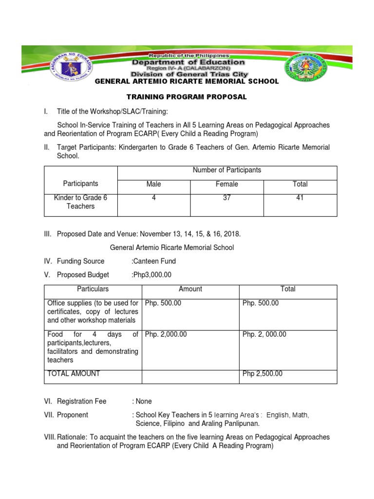 Training Proposal | PDF | Kindergarten | Pedagogy