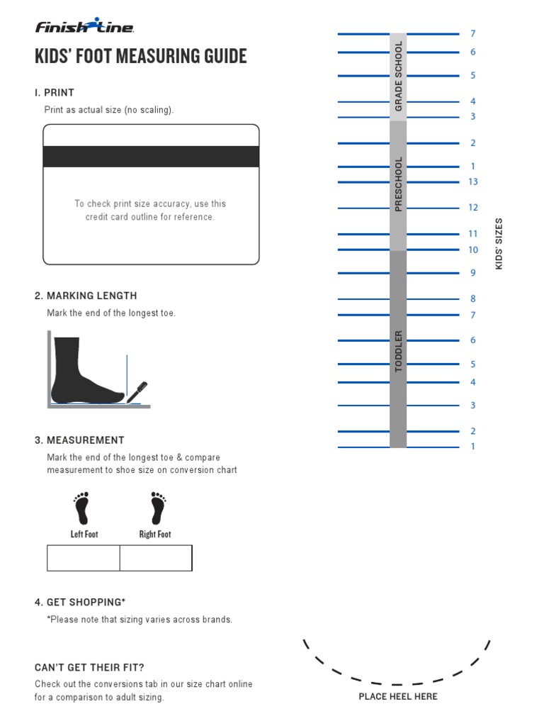 Kids' foot measuring guide printable | PDF