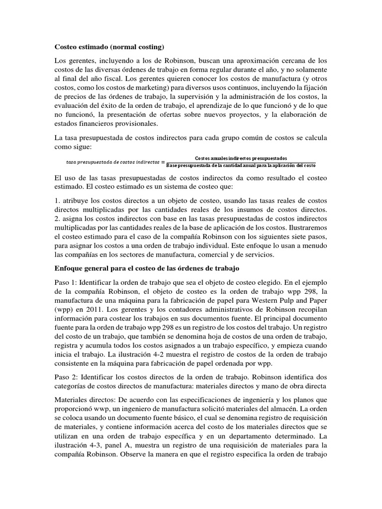 Costeo Estimado (Normal Costing) | PDF | Presupuesto | Economias