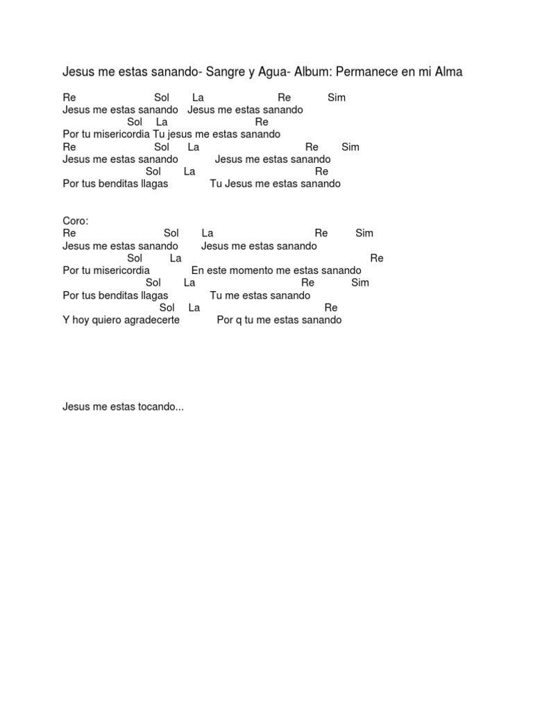 Jesus Me Estas Sanando - Sangre y Agua | PDF