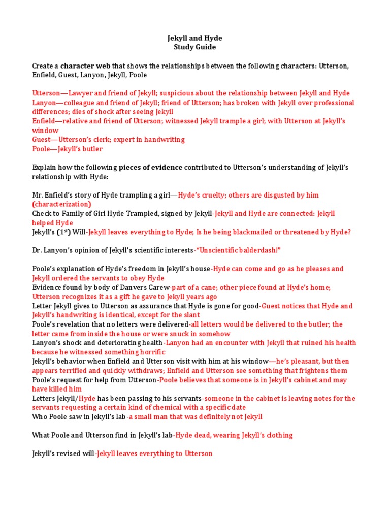 Jekyll & Hyde Study Guide Summary | PDF | Strange Case Of Dr Jekyll And ...