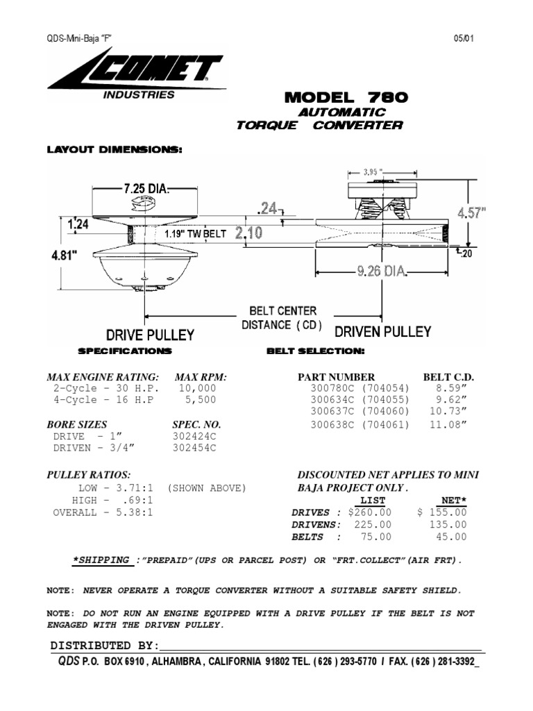 Comet 780 Torque Converter Specs | PDF
