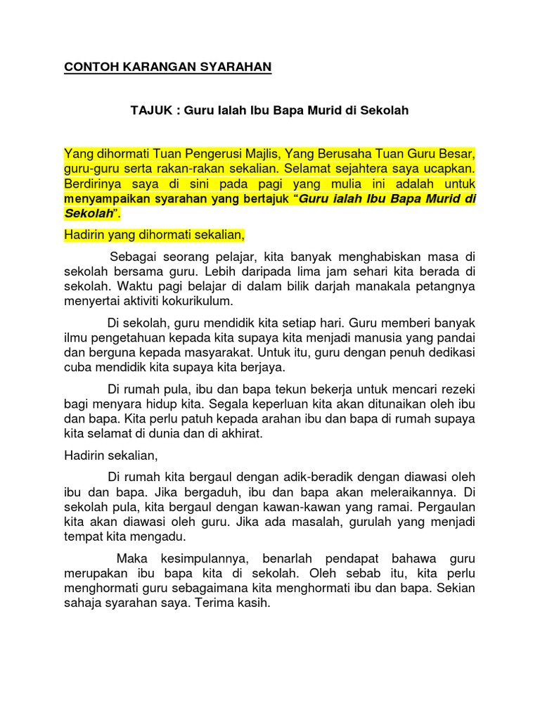 Contoh Karangan Syarahan | PDF