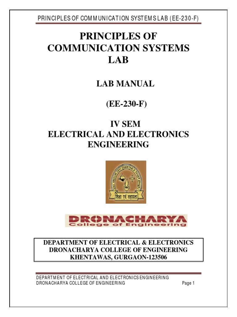 Principles of Communication Systems LAB: Lab Manual (EE-230-F) Iv Sem ...