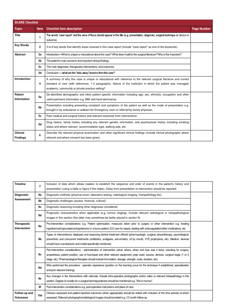 A Comprehensive SCARE Checklist for Reporting Surgical Case Reports ...