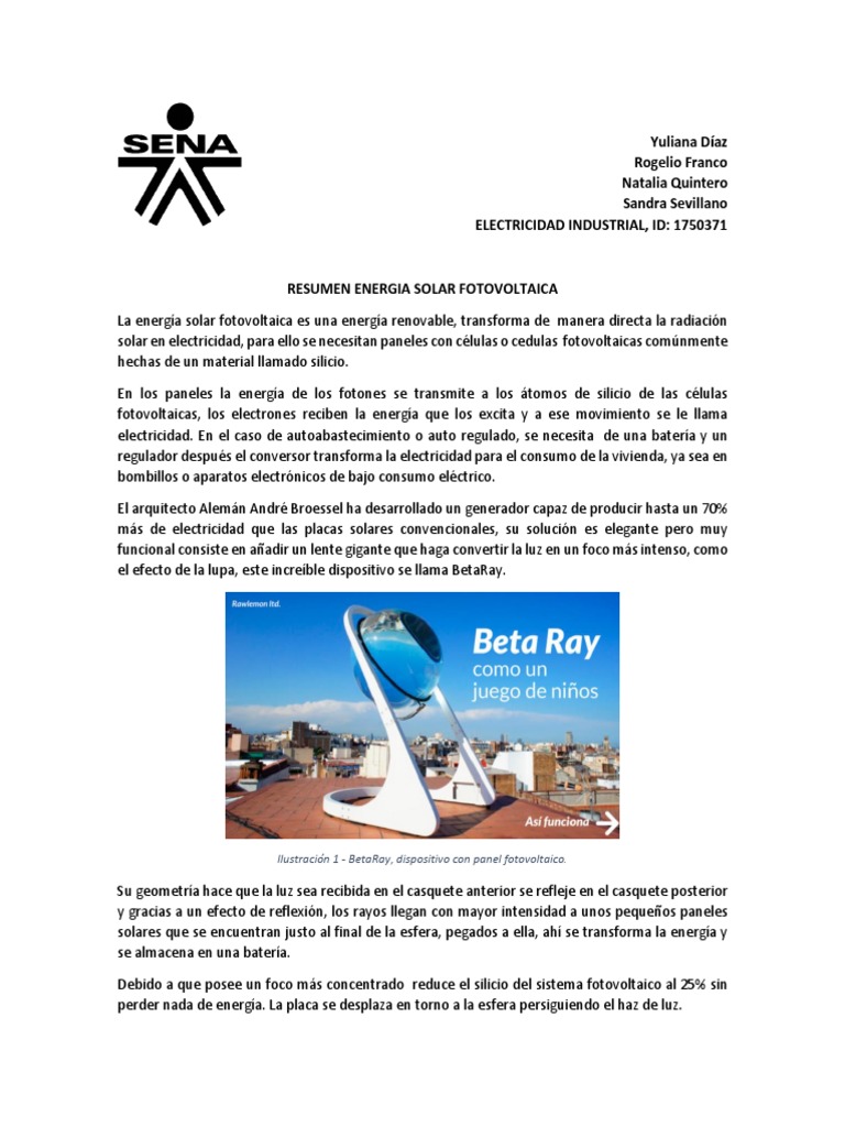 Resumen de Energía Solar Fotovoltaica | PDF | Energía solar | Fotovoltaica