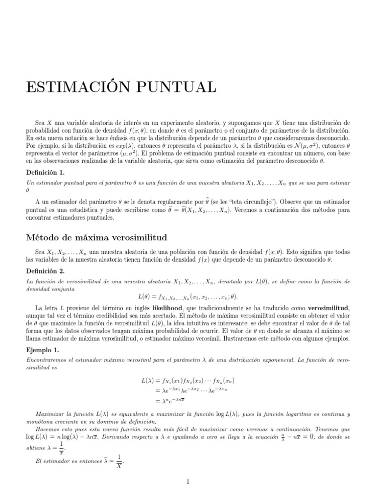 Estimación puntual: Métodos de máxima verosimilitud y momentos | PDF | Intervalo de confianza ...