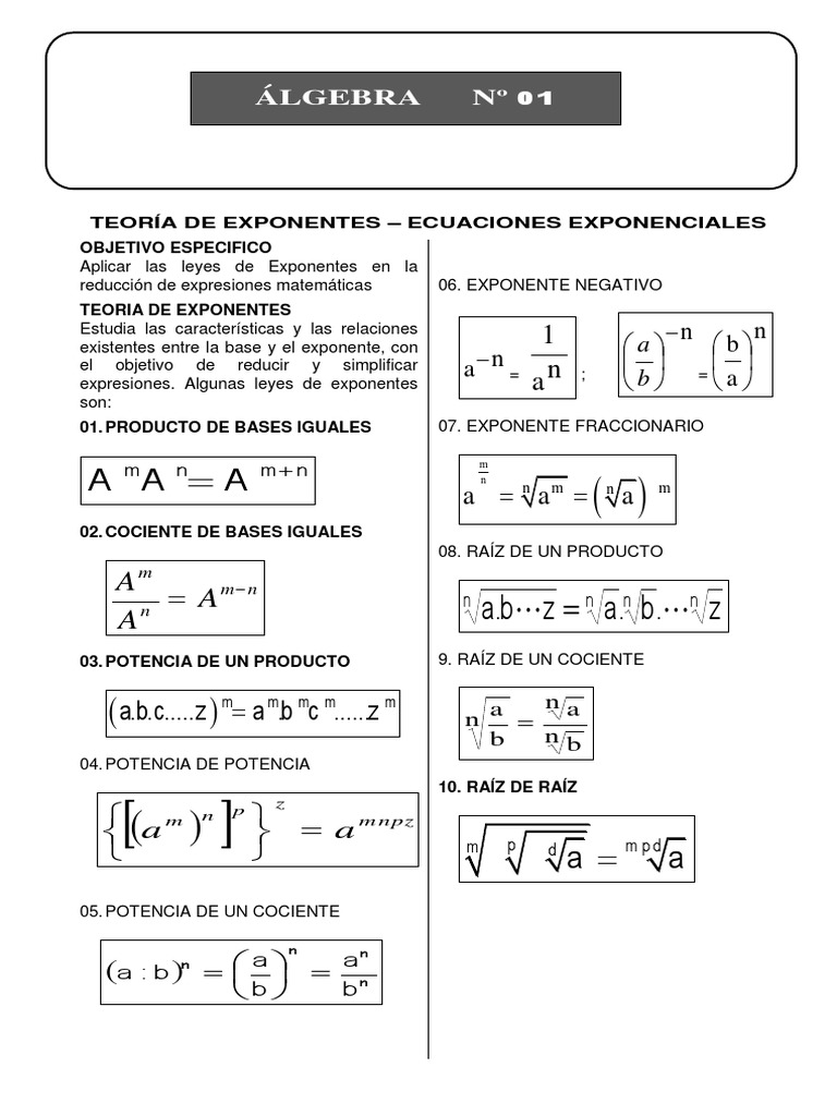 SEMANA 01-TEORÍA DE EXPONENTES..pdf | Exponenciación | Ecuaciones