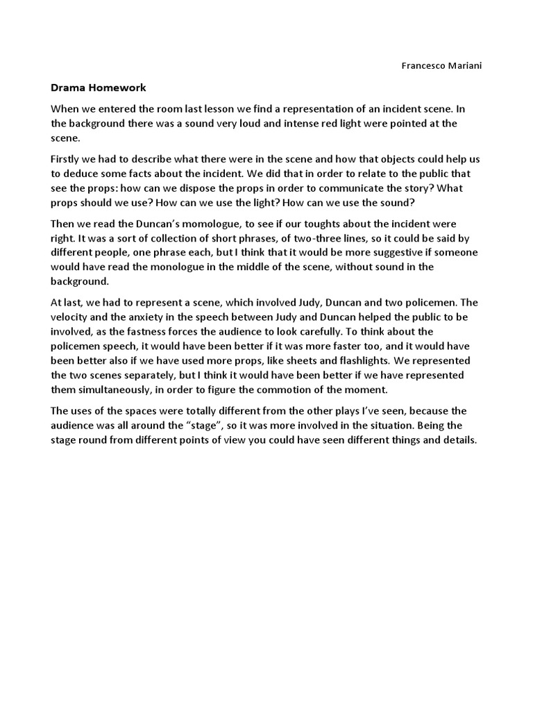 Drama Homework: Francesco Mariani | PDF