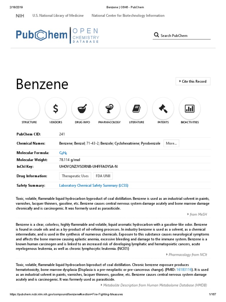 Benzene - C6H6 - PubChem PDF | PDF | Benzene | Mass Spectrometry